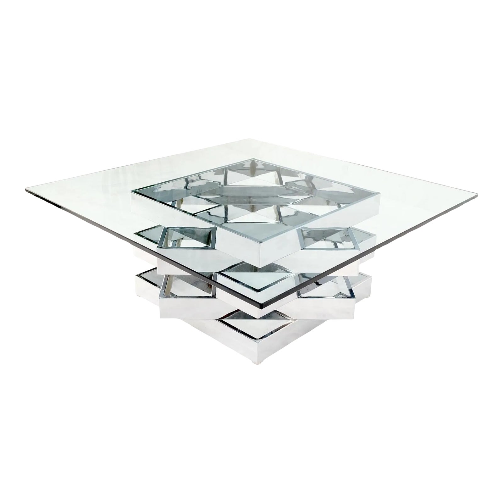 Mid-Century Modern Bauhaus Stacked Chrome Frames Base Glass Top Square ...