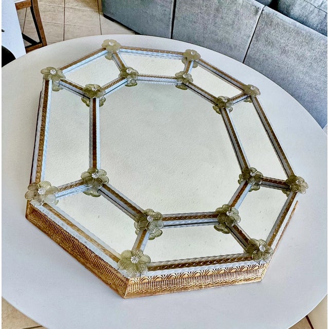 Murano Venetian Amber & Opalescent Twisted Rod Floral Wall Mirror ...