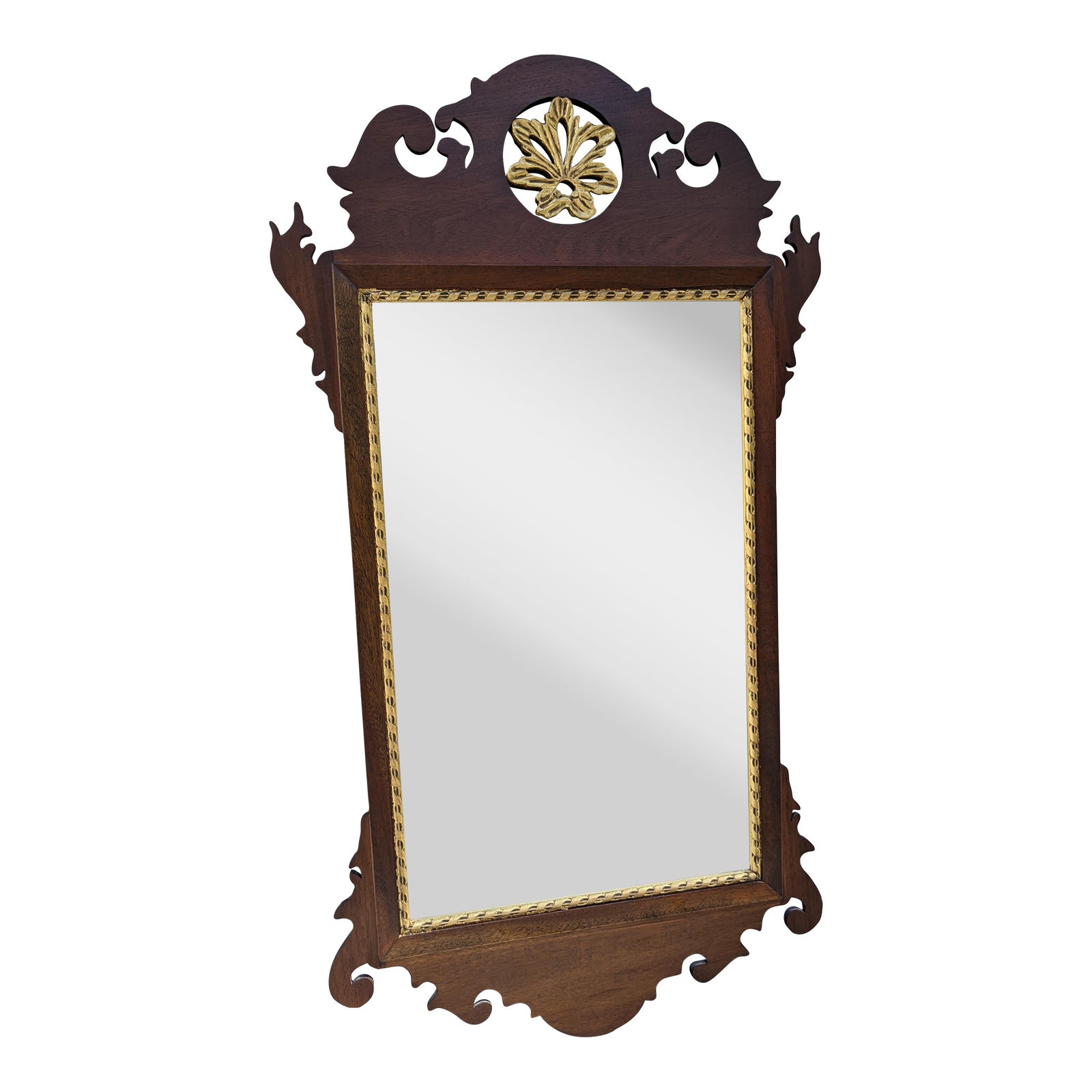Vintage 1970s Mahogany Chippendale-Style Wall Mirror With Gilt Scallop ...