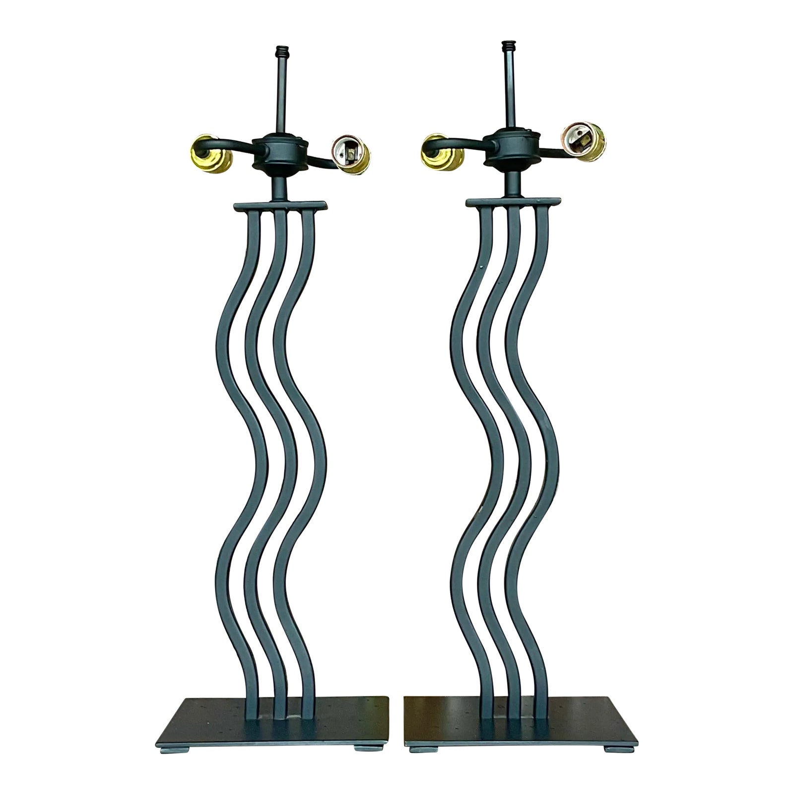 Vintage Postmodern Memphis Wave Metal Lamps - a Pair | Chairish