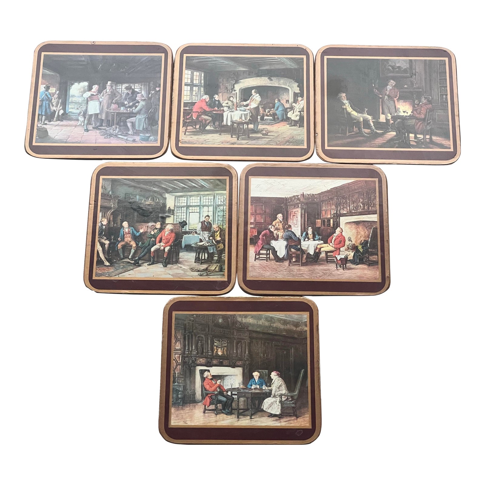 1950s Set of Gentlemen’s Old World Coasters Depicting 18th Century ...