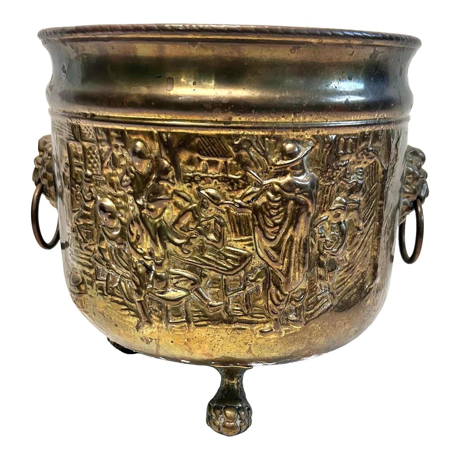 Vintage English Brass Cachepot Coal Bucket With Lion Heads and Rings ...