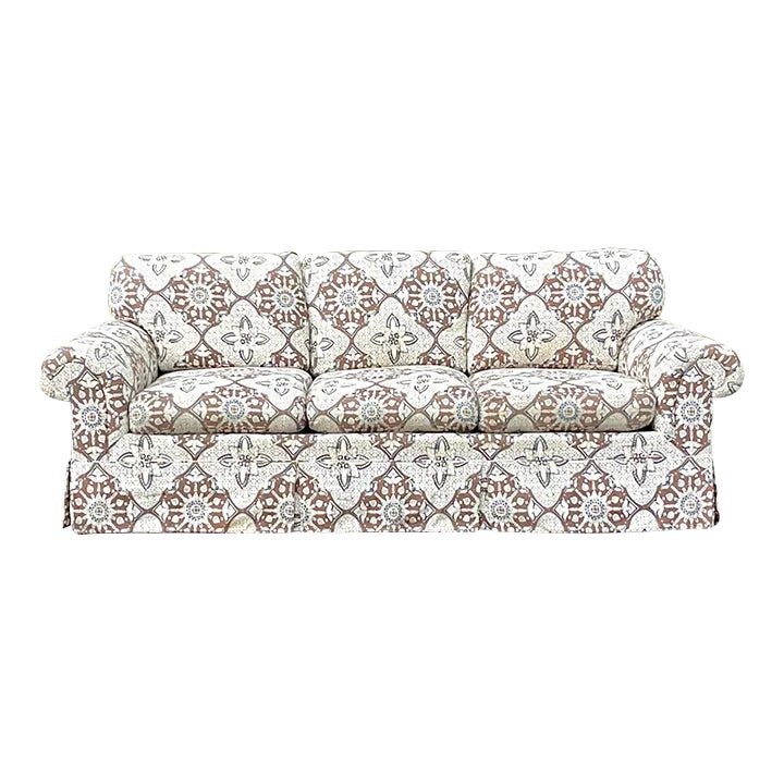 Vintage Boho Roll Arm Sofa in Quadrille “China Seas New Batik” | Chairish