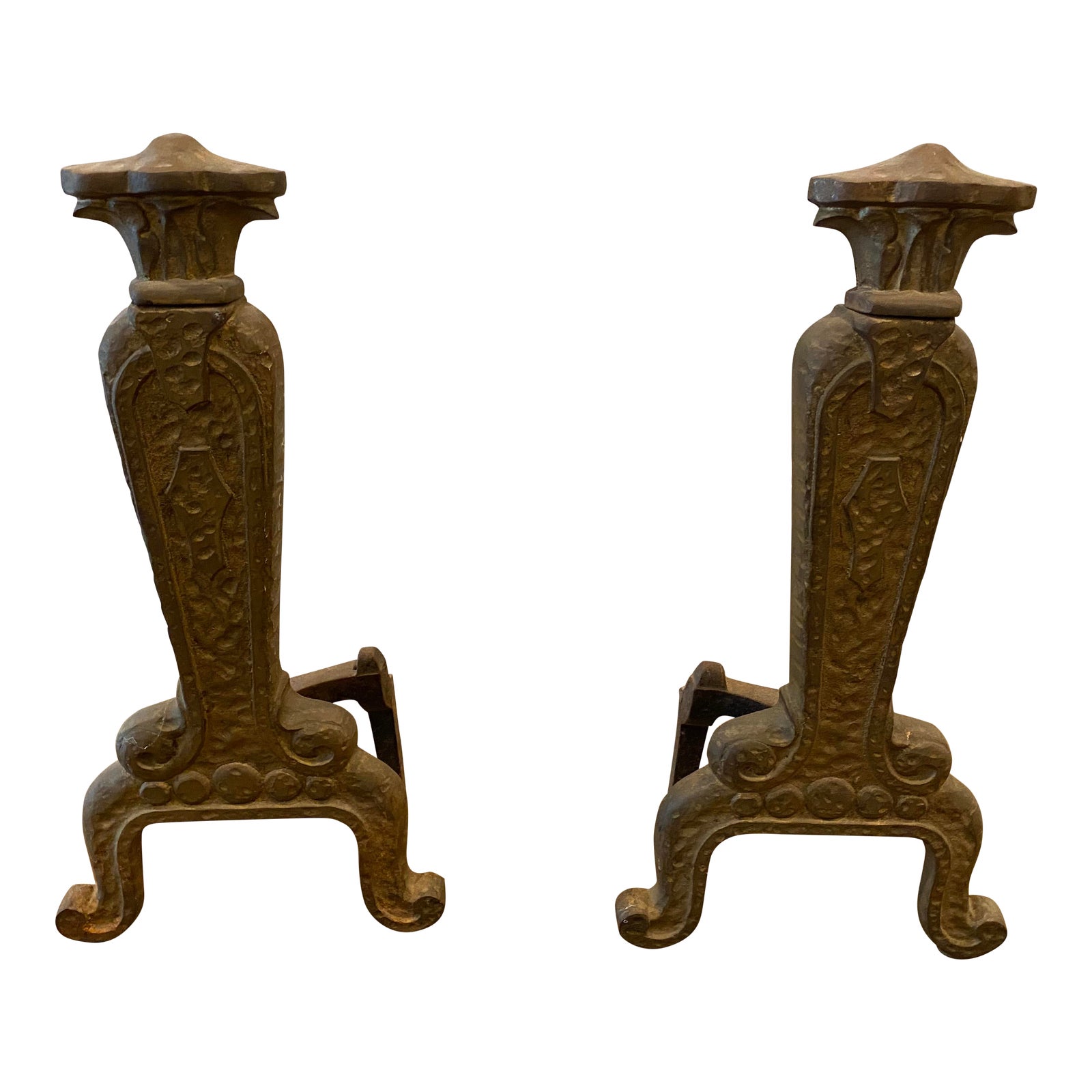 Traditional Antique Iron Andirons With Filigree Detail - a Pair | Chairish