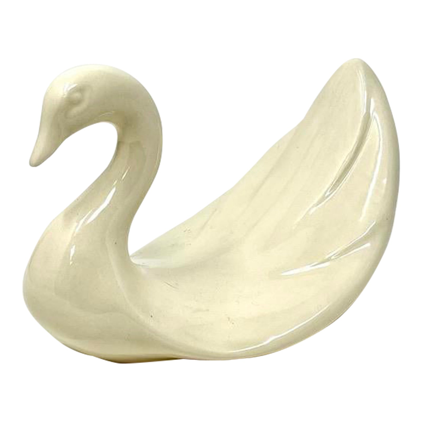 Signed 1990s Antique-White Studio Pottery Postmodern Swan | Chairish