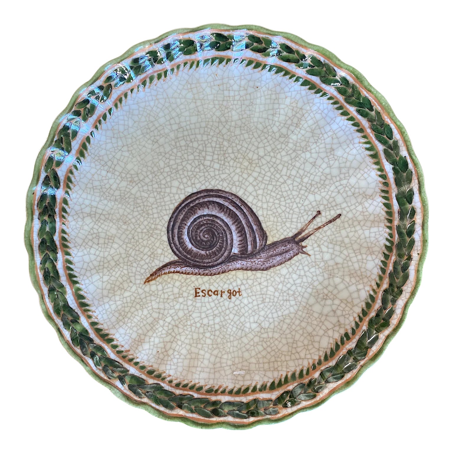 Vintage 1990s Escargot Hand Painted Green Trim Crackle Grey Porcelain ...
