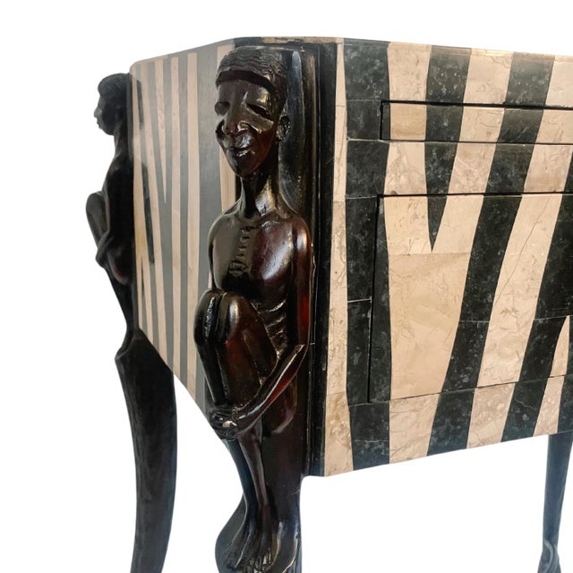 Zebra Side Tables With Tribal African Wood Sculptures & Hoof Feet - a ...