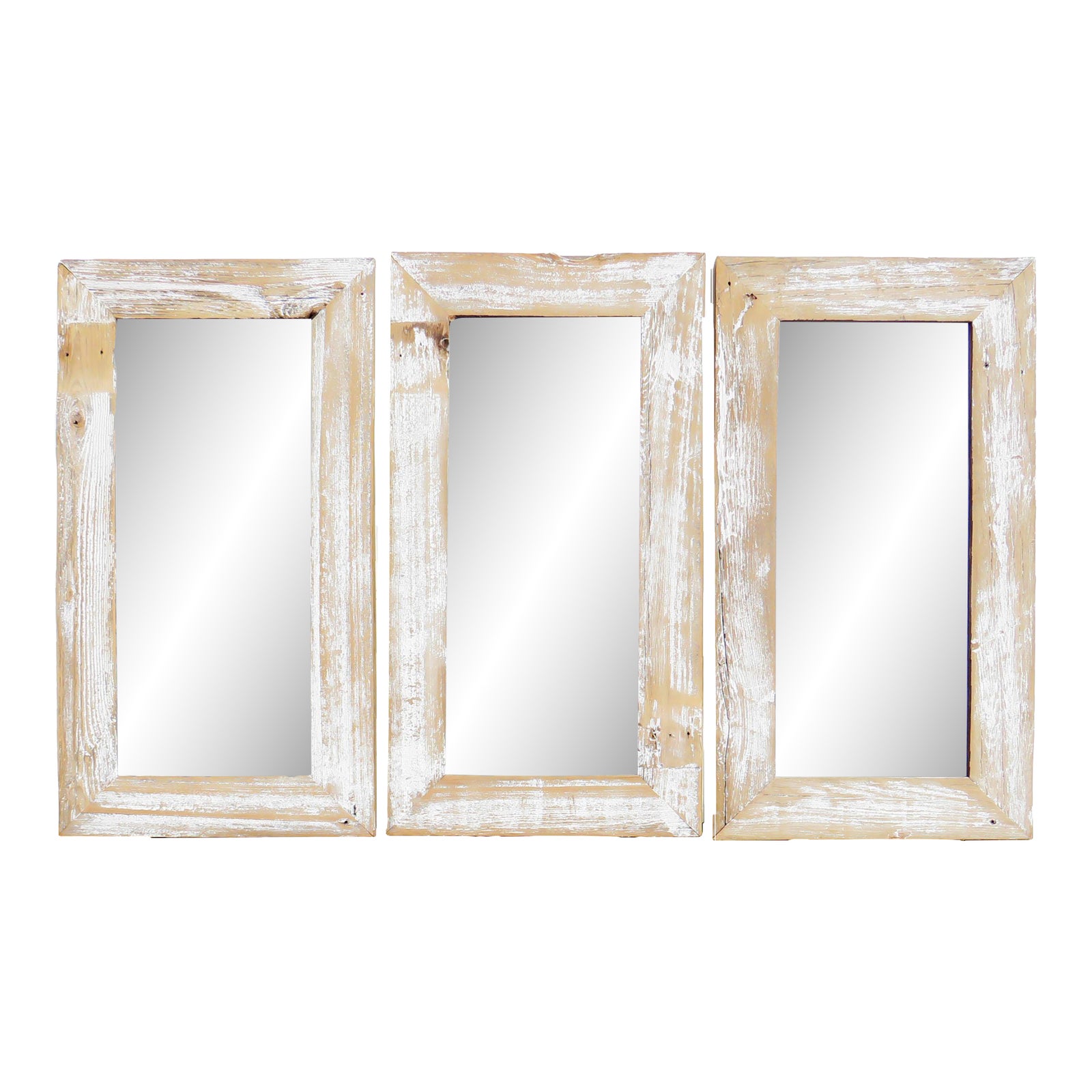 Large Farmhouse Chic Whitewashed Barn Wood Wall Mirrors, Set of 3 ...