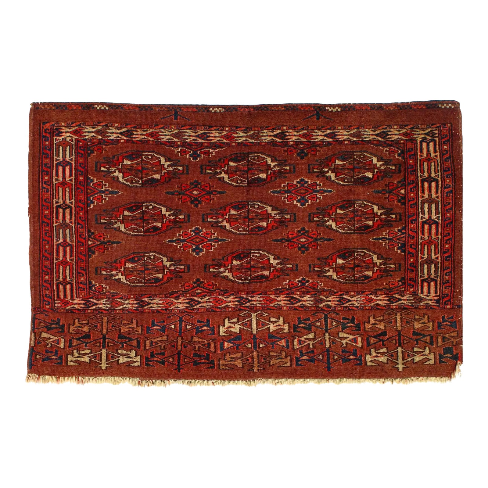 Rust Antique Russian Turkoman Scatter Rug 2'7'' X 4'' | Chairish