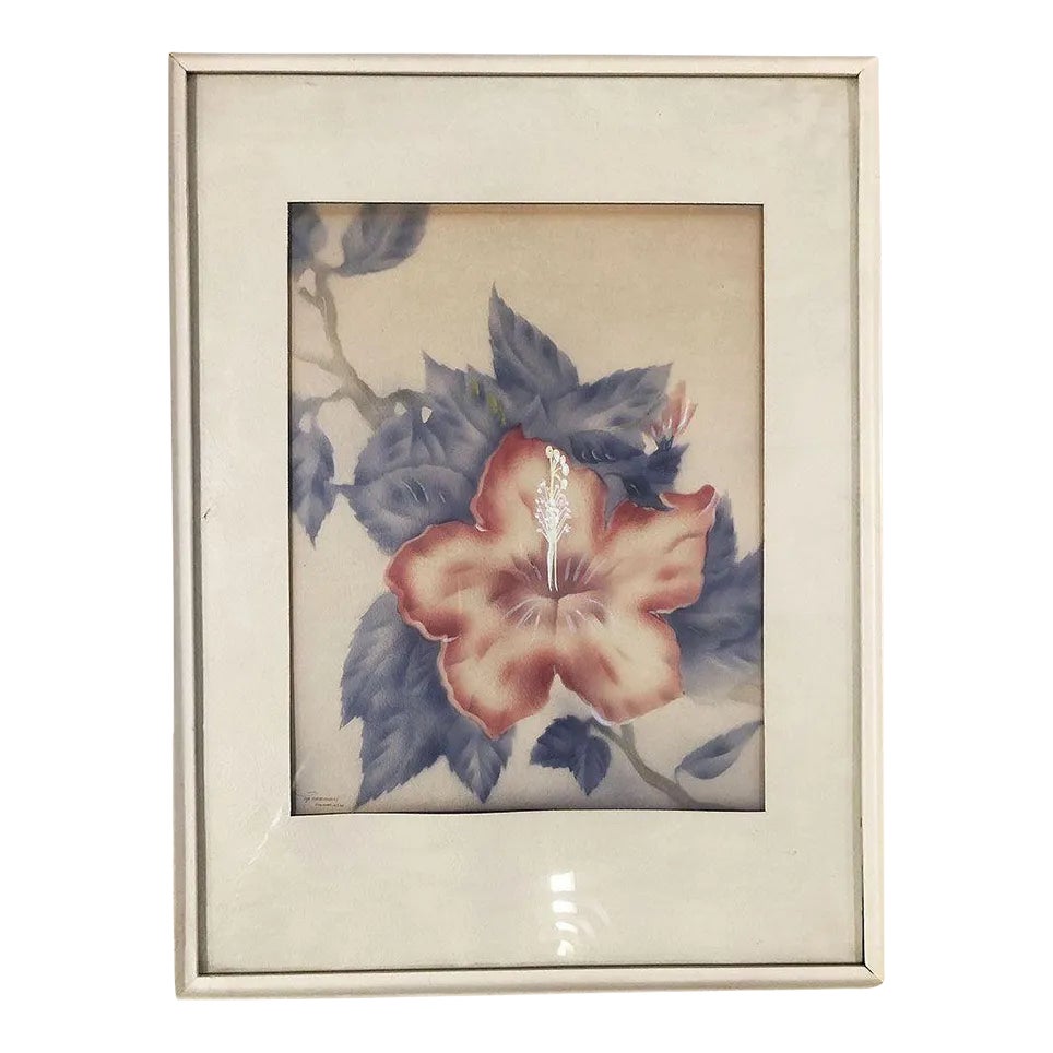 1940s Post War Red Hibiscus Airbrush Painting on Paper by Tip Freeman ...