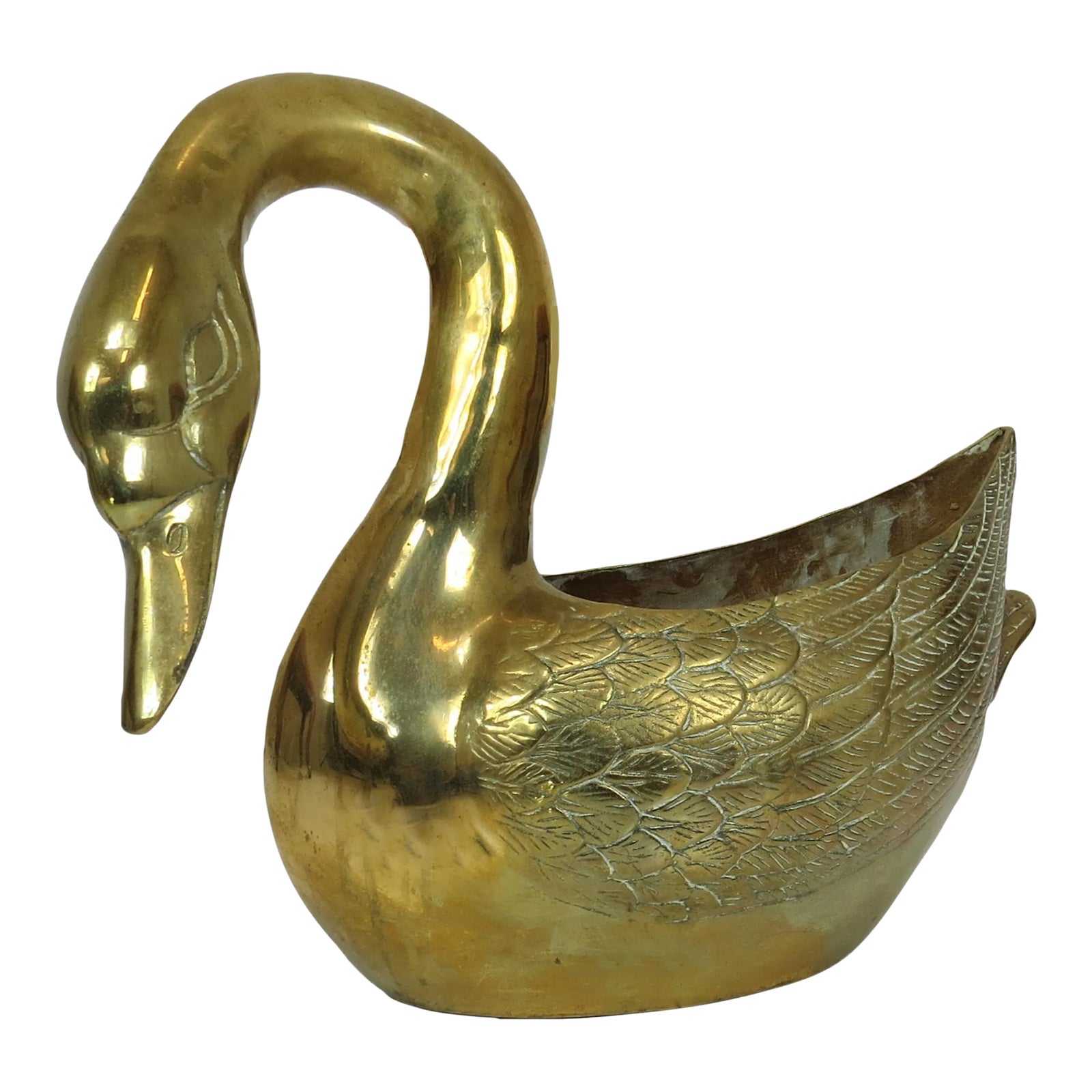 Vintage Extra Large Solid Brass Swan Planter | Chairish