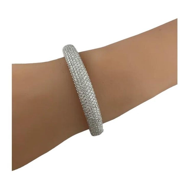 18k White Gold Pave Diamond Bangle Bracelet | Chairish