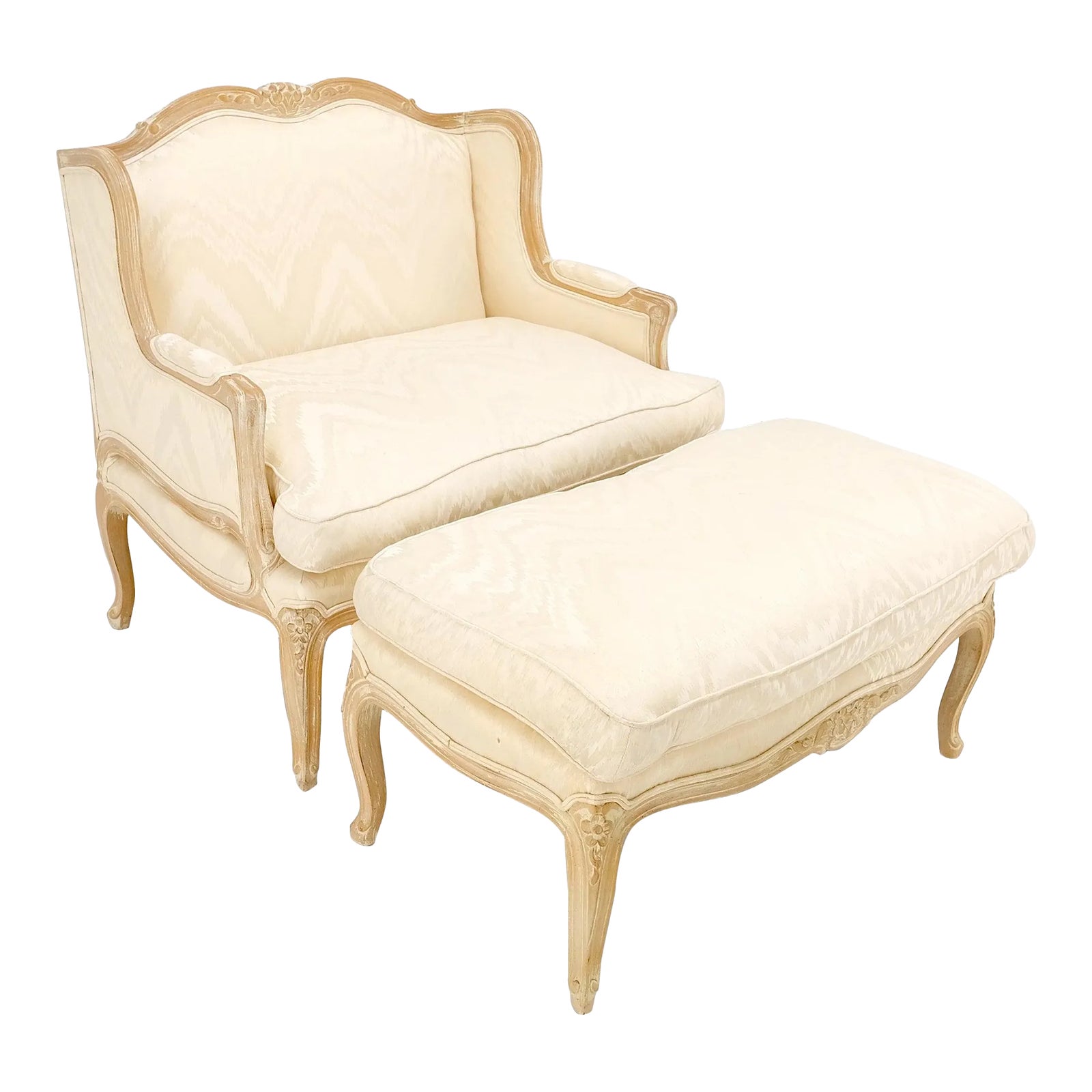 Extra Wide Country French Lounge Chair W/ Matching Ottoman Beige ...