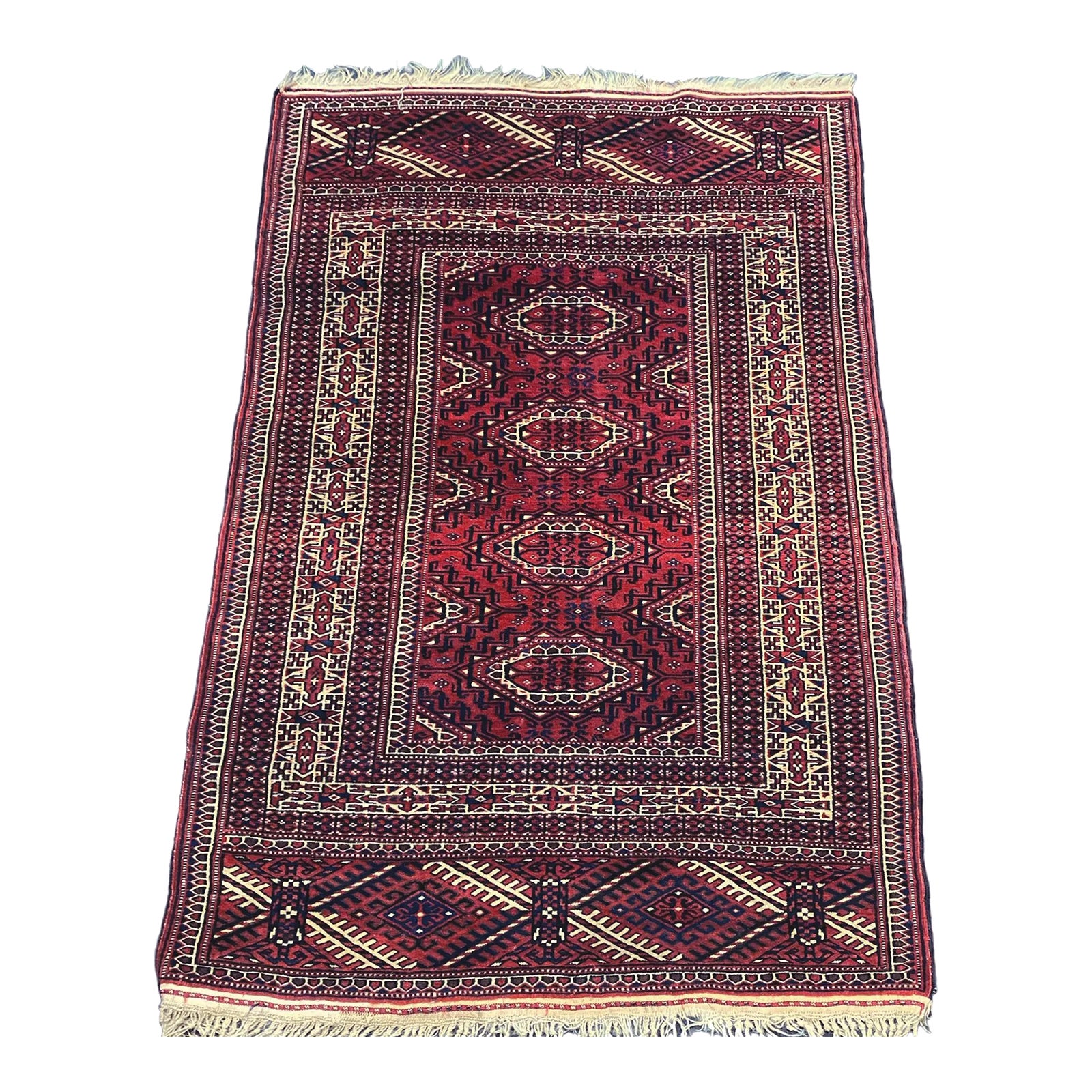 Antique Circa 1900 Fine Tribal Turkmen Tekke Wool Rug 56" | Chairish