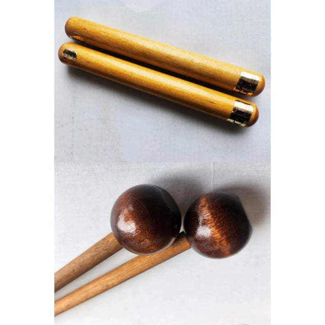 Vintage Wood Tongue Drum and Clave Percussion Sticks, 5 Piece Set ...