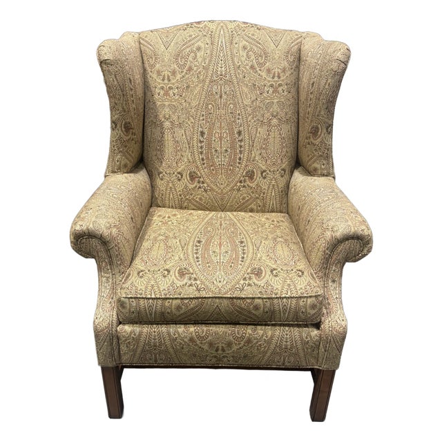 Ethan Allen Paisley Custom Wingback Chair | Chairish