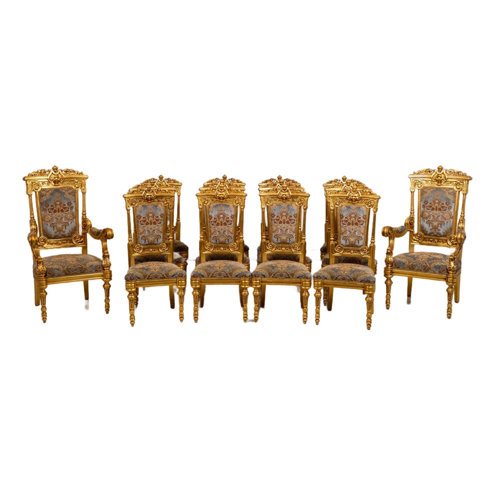 Set of 14 French Louis XIV Style Gold Gilt Carved Throne Dining Chairs ...