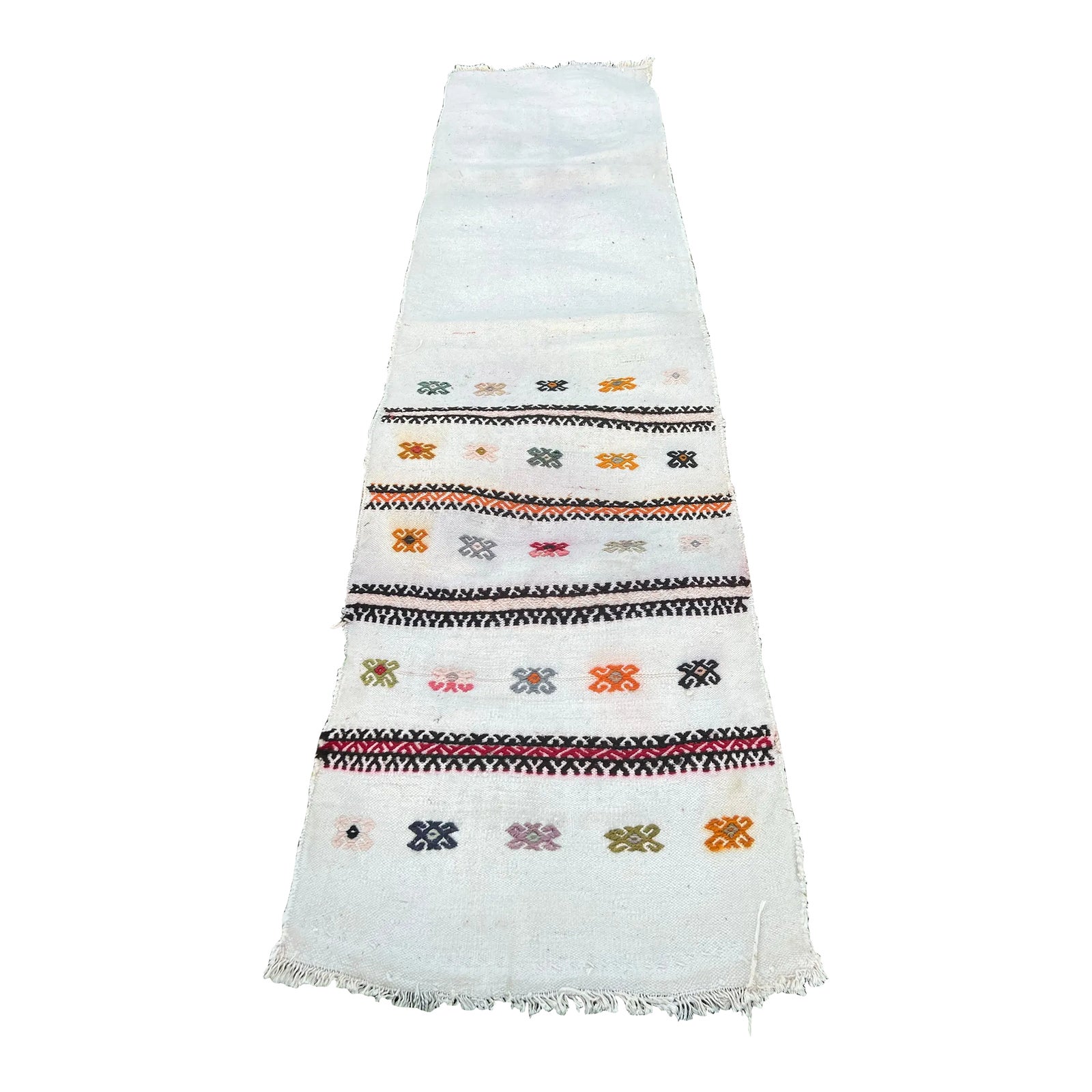 Vintage White Cotton Skinny Runner | Chairish