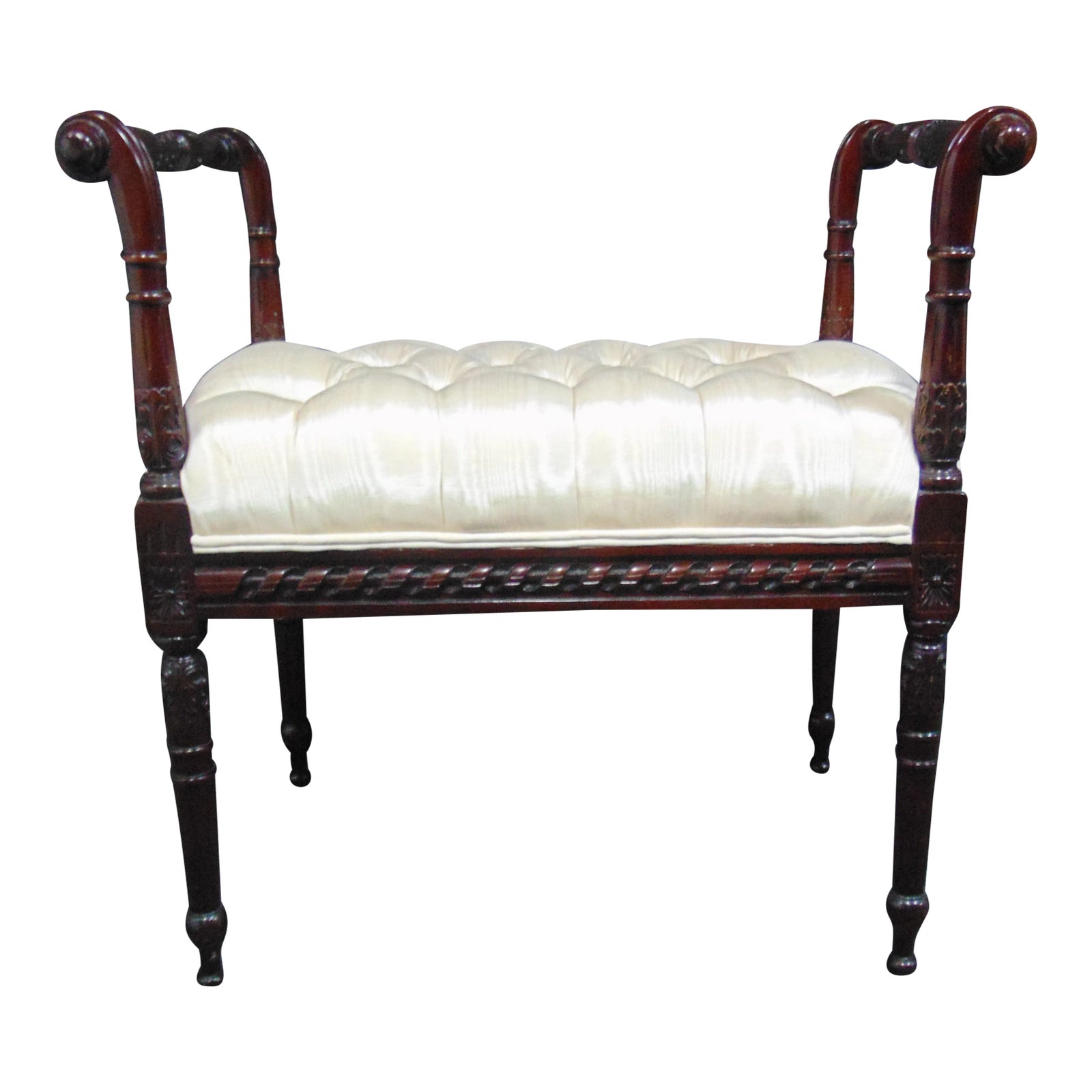 Regency Carved Mahogany Tufted Bench | Chairish
