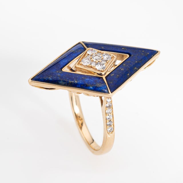 Mid 20th Century Lapis Lazuli Diamond Triangle 14k Yellow Gold Cocktail