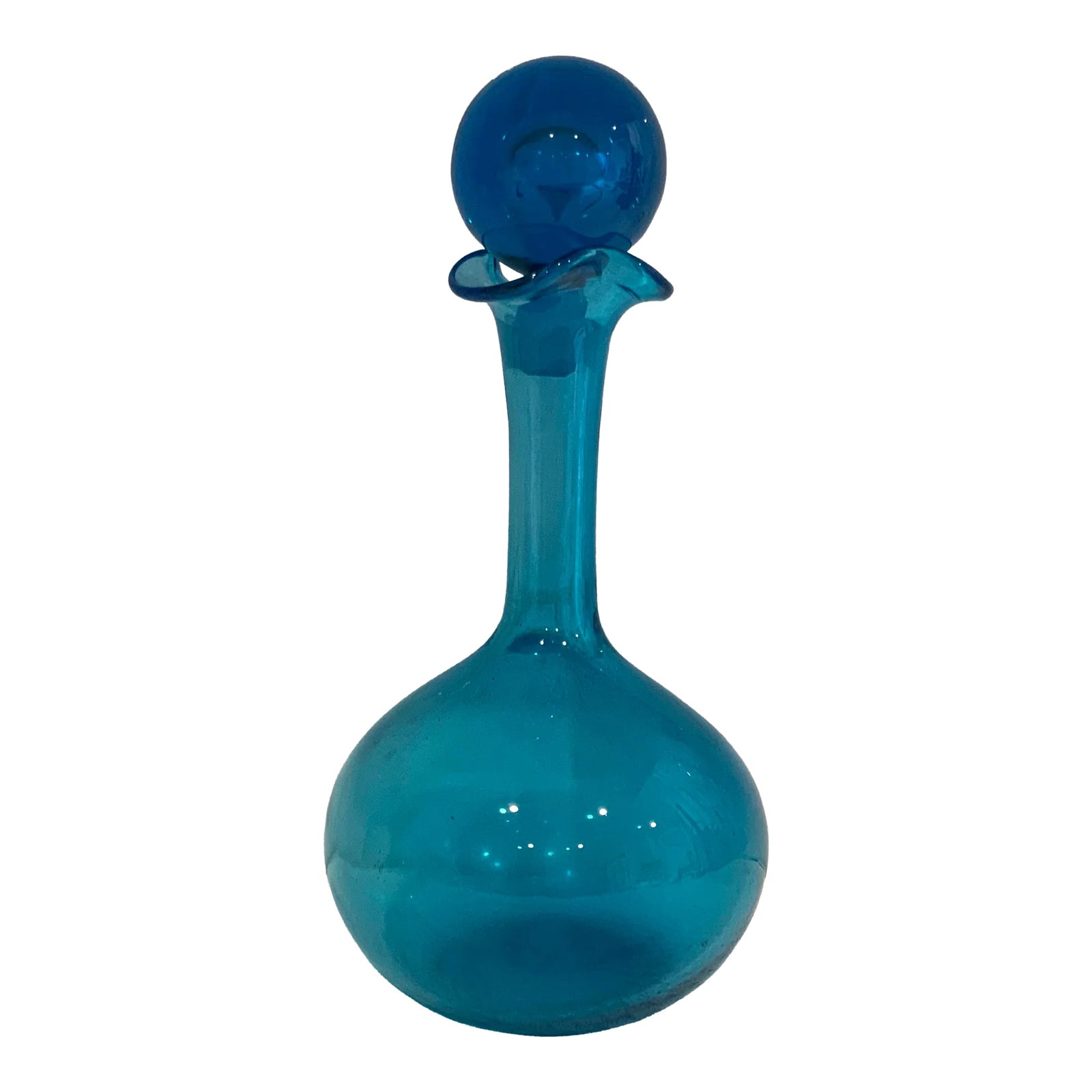 Vintage Blenko Aqua Blue Decanter With Stopper | Chairish