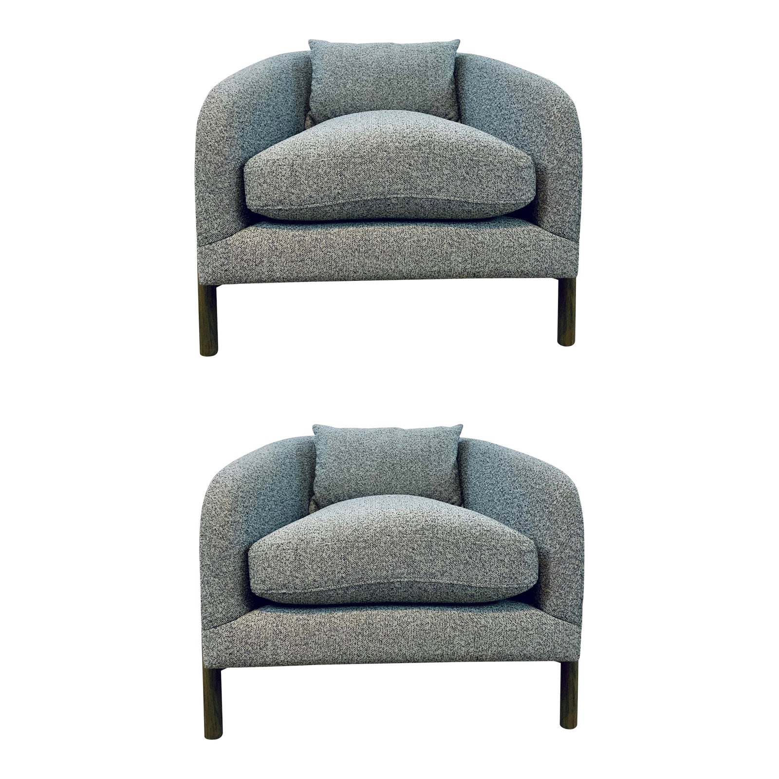 Modern Gray Tweed Club Chairs Pair | Chairish
