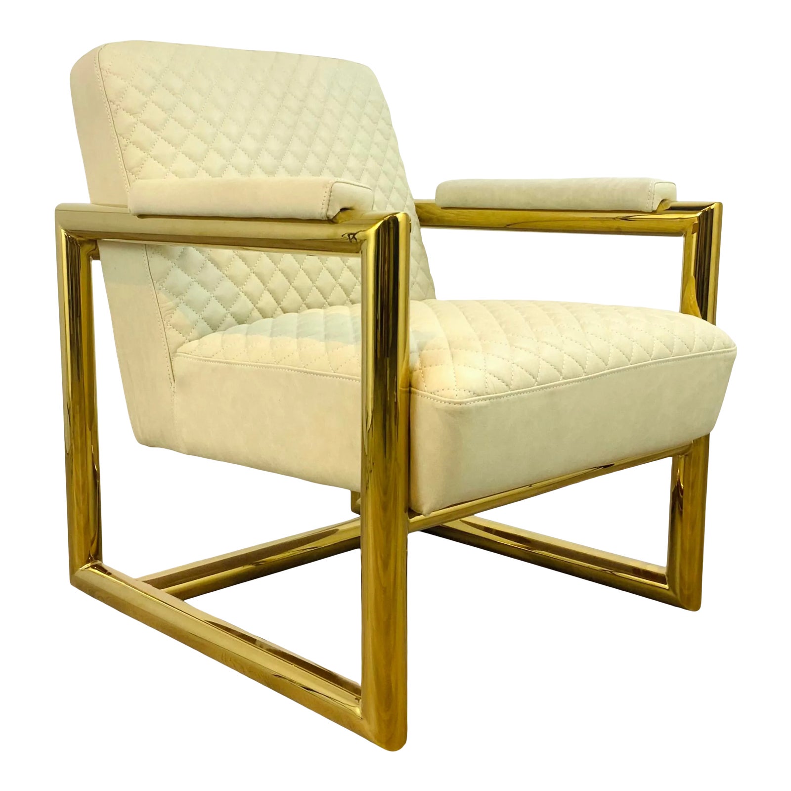 Modern Quilted Cream Leather Club Chair | Chairish