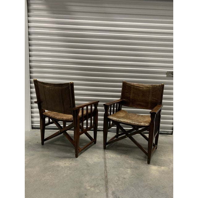 1970s Pair of Vintage Leather Safari Chairs | Chairish