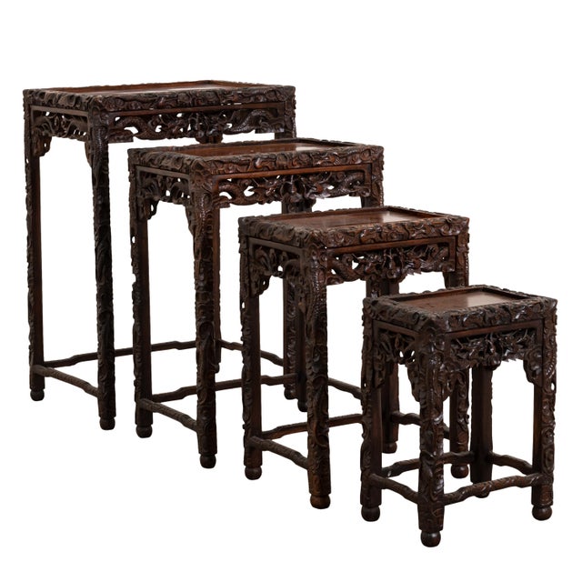 Antique Set of 4 Chinese Qing Dynasty Rosewood Carved Dragon Nesting ...