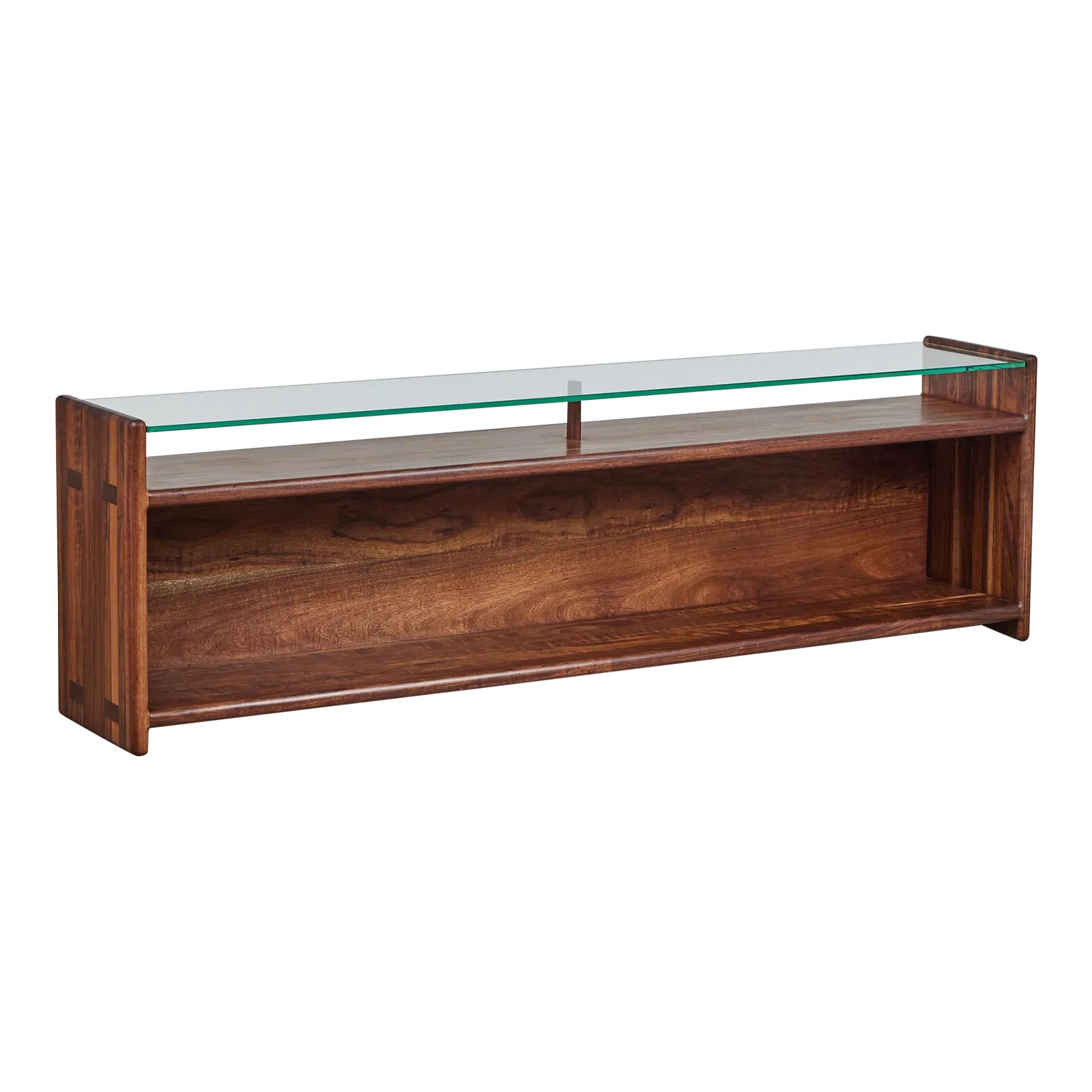 Gerald McCabe Console in Shedua With Glass Top | Chairish