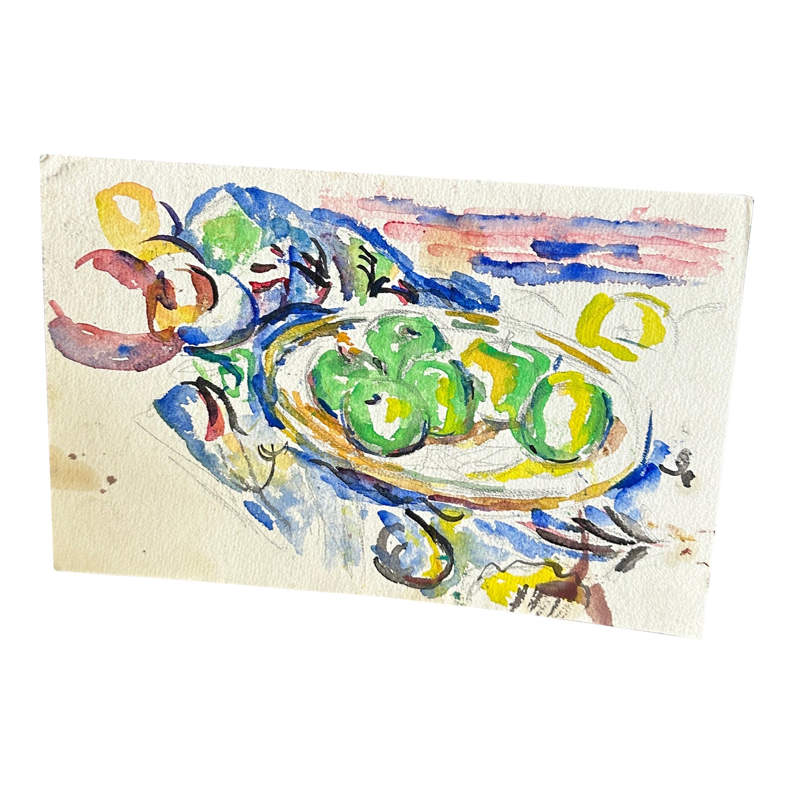 Watercolor Painting and Drawing of Abstract Fruit Bowl | Chairish