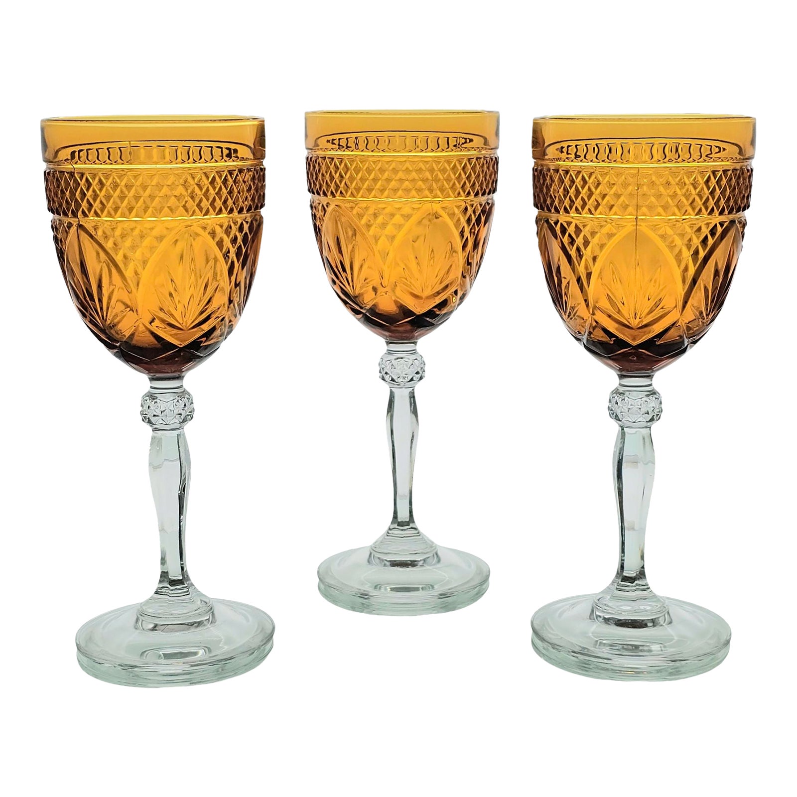 Set of Three Amber Etched Crystal Goblets by Cristal D’Arques Durand ...