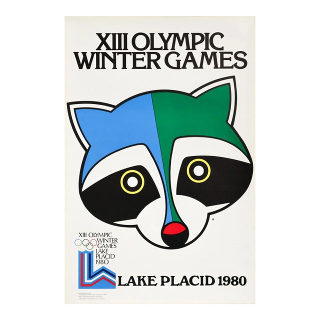 1980 Original Vintage Lake Placid Winter Olympics Poster, Raccoon ...