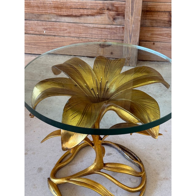 Mid-20th Century Arthur Court Gilded Lily Side Table With Glass Top ...