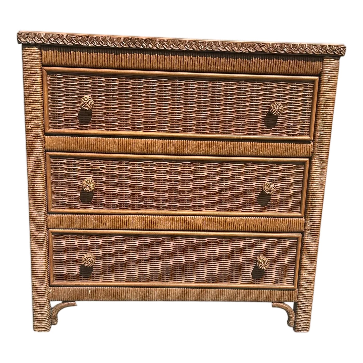 Vintage Coastal Style Wicker Nightstand by Henry Link for Lexington ...
