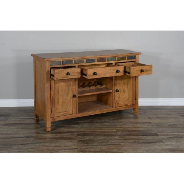 Solid Wood Rustic Buffet Sideboard With Wine Rack | Chairish