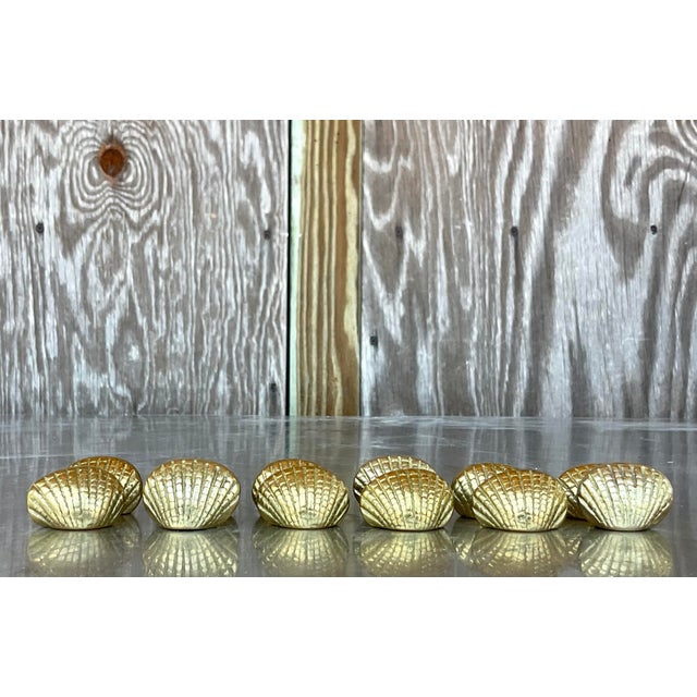 Vintage Coastal Brass Clamshell Place Holders - Set of 12 | Chairish