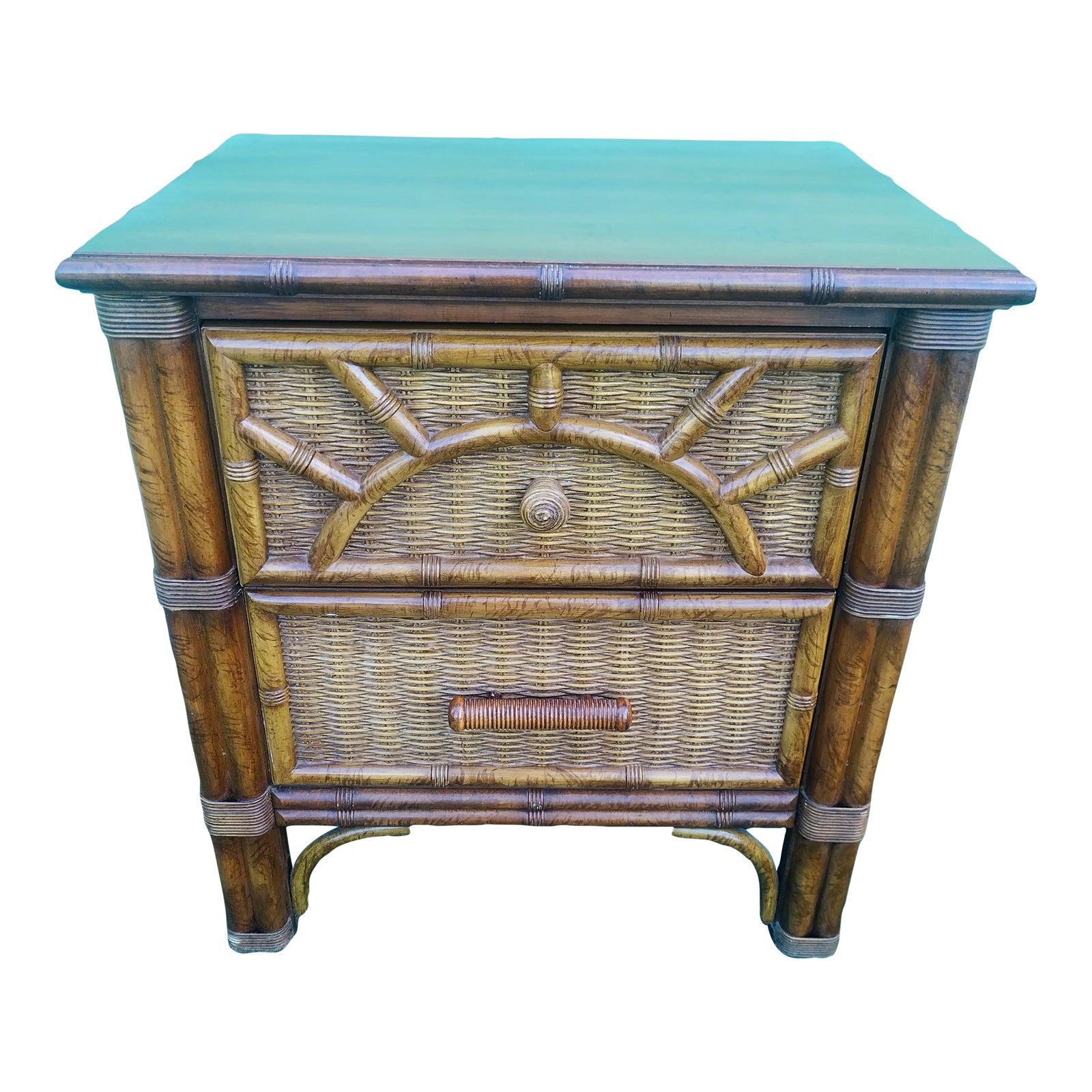 Vintage Henry Link Faux Bamboo Single 2 Drawer Nightstand | Chairish