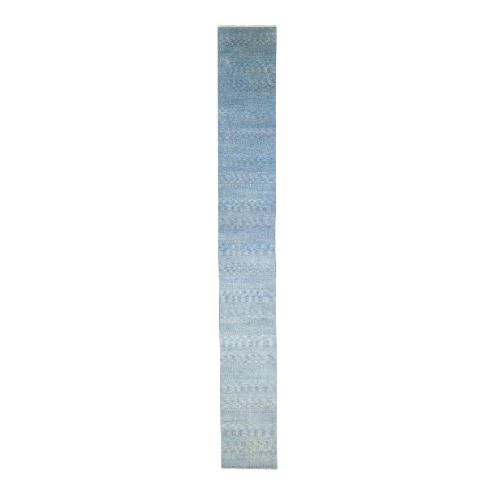 2020s Handmade Modern Savannah Light Blue Wool Runner With Subtle ...