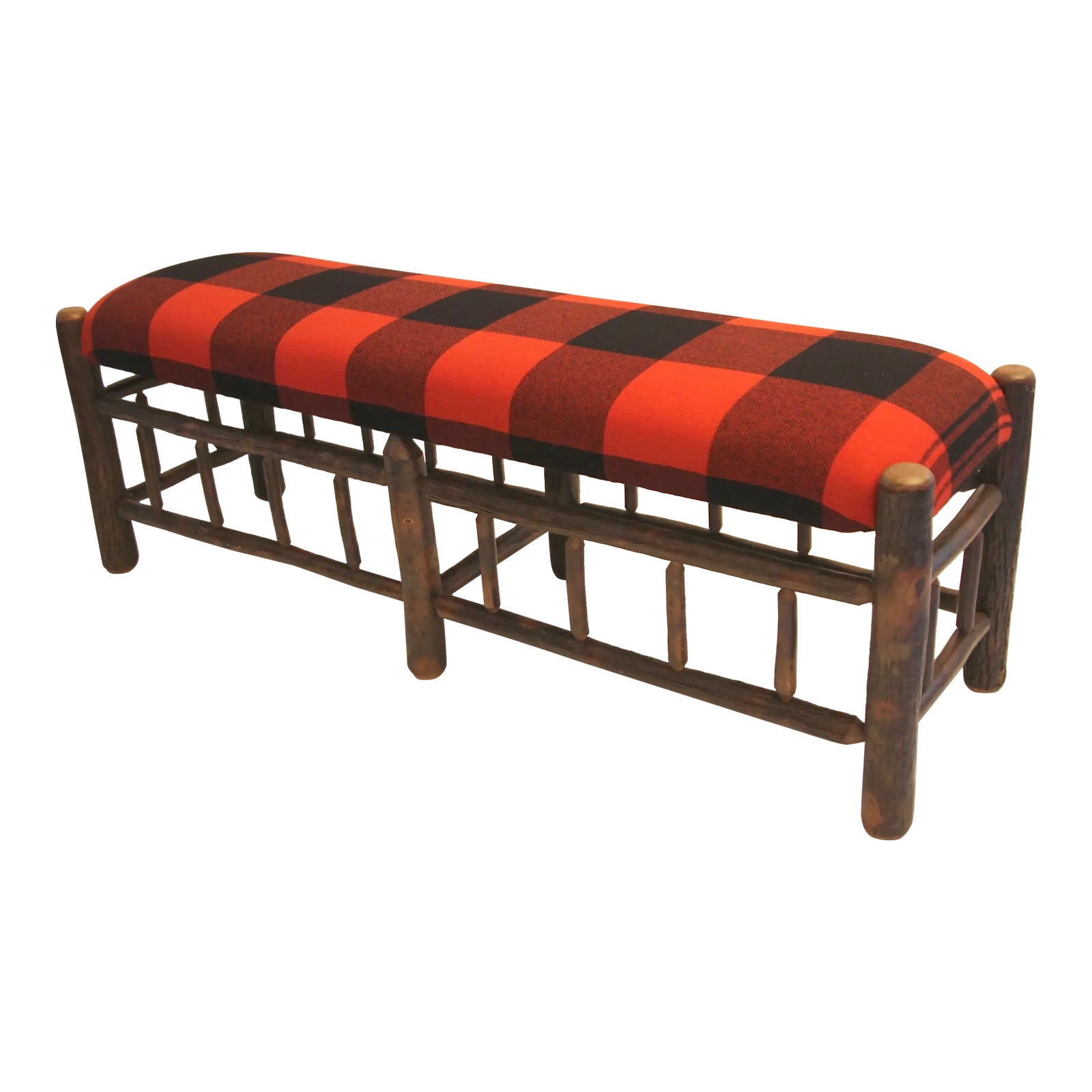 Genesee River Hickory Bench Upholstered With Black & Red Wool Buffalo ...