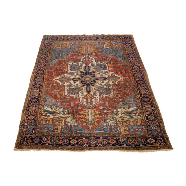 Room Size Antique Persian Heriz Designed Wool Rug Handmade in Rust ...