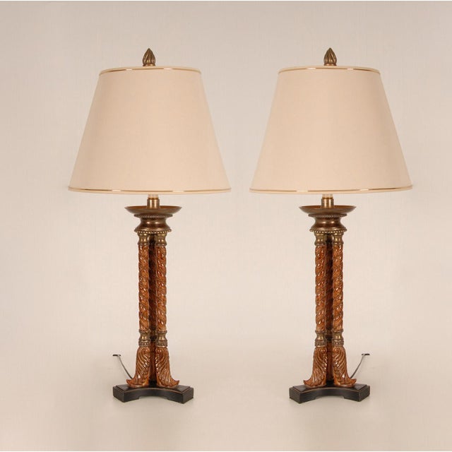 Vintage Italian Gold Gilded Bronze Athenian Column Lamps Turned Burl ...