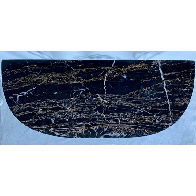 Floral Draped French Wrought Iron Demilune Console Table With Marble ...