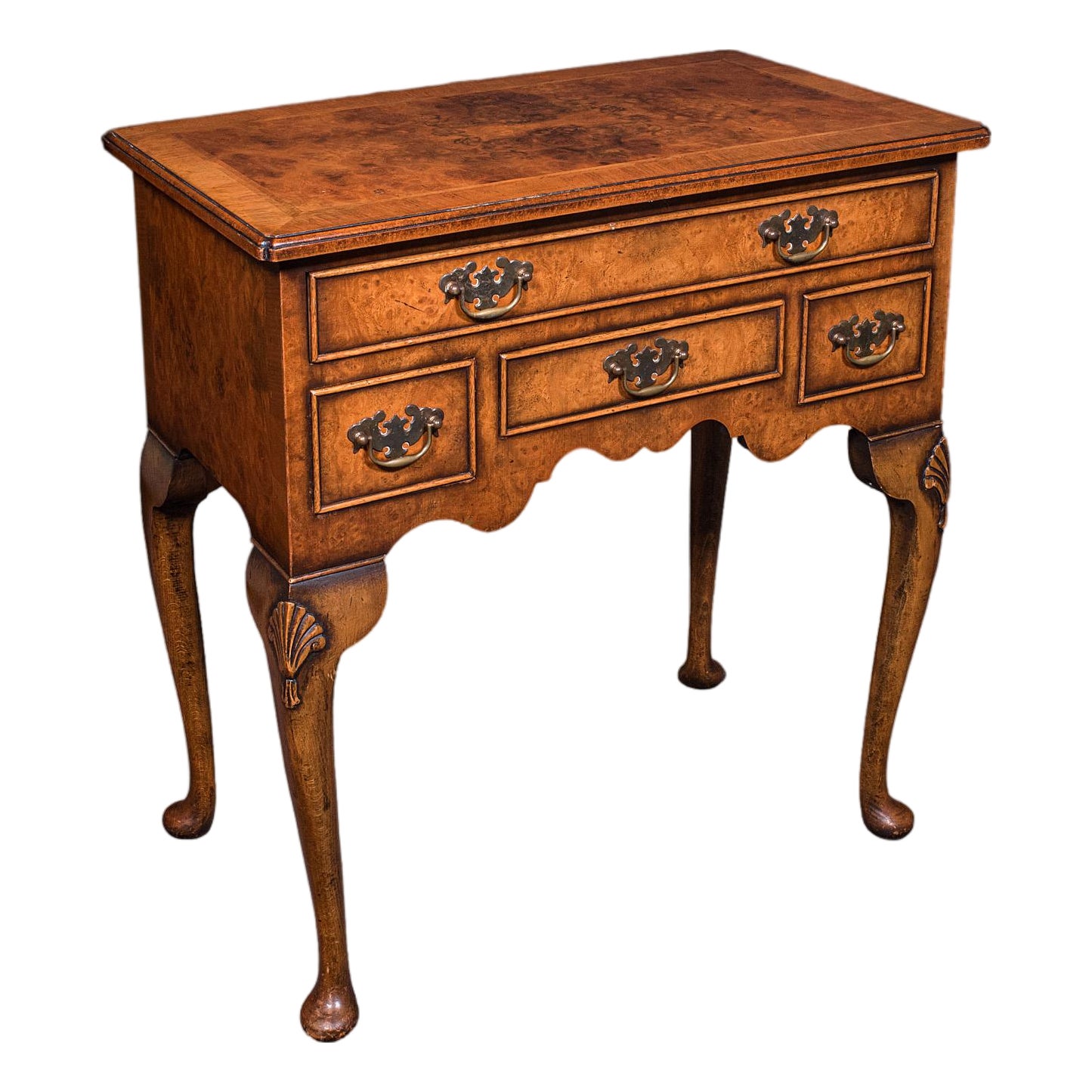 Quality Vintage Georgian Revival Lowboy, English, Burr Walnut, Side ...