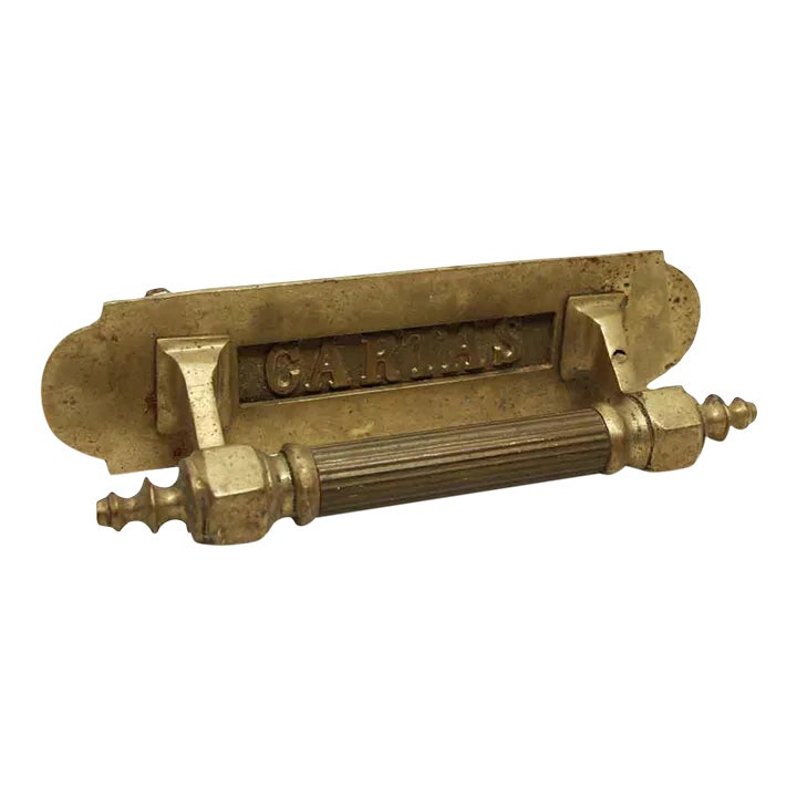 Mid 20th Century Cartas Brass Letter Slot Door Handle Combo | Chairish