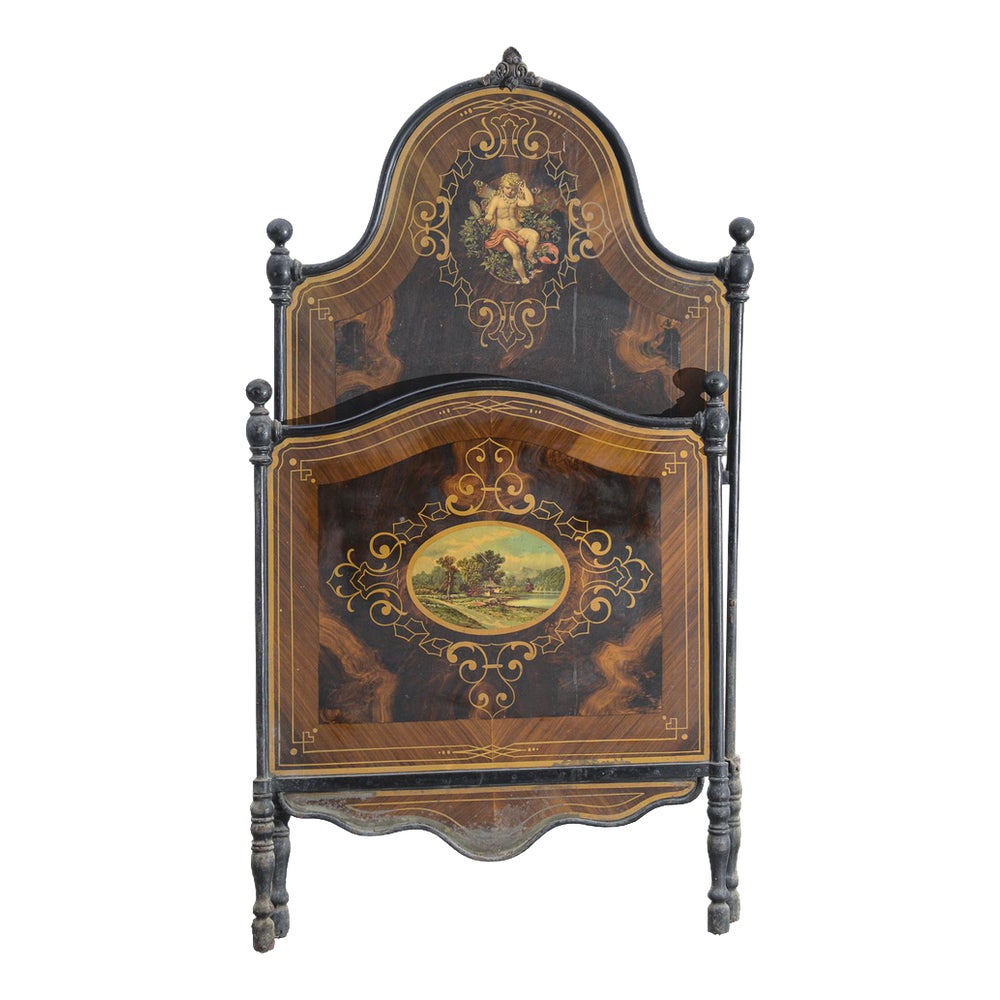 Single Bed in Wrought Iron and Sheet Metal with Putto and Landscape ...