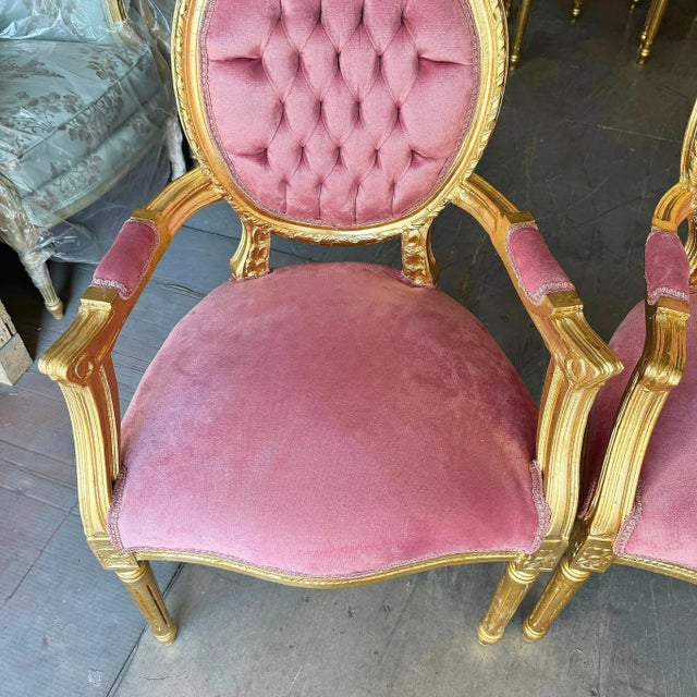 Tufted Chair Pink Velvet French Rococo Style - Set of 2 | Chairish