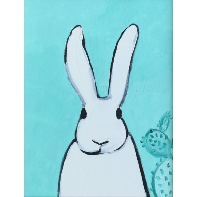 Folk Art Bunny Rabbit Hare Portrait Oil Painting Including the Antiqued ...