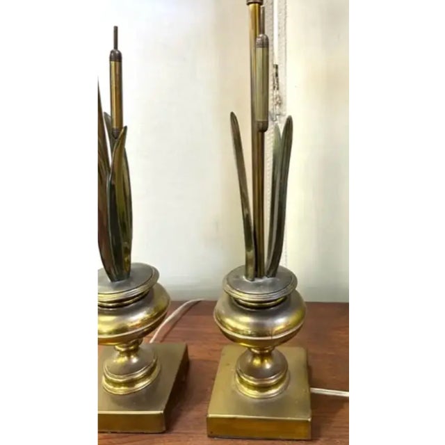 Mid Century, Hollywood Regency Brass Cattail Lamps, Rewired | Chairish