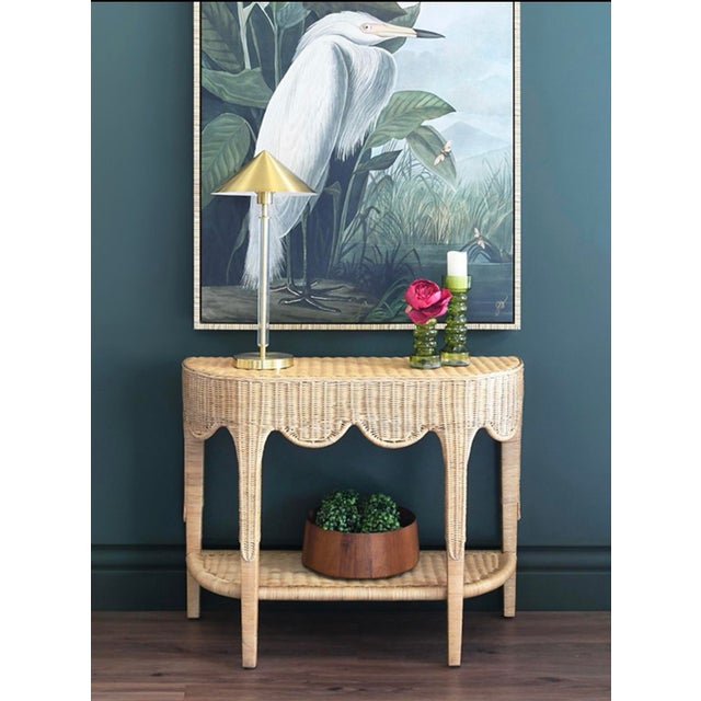 Matthew Izzo Home Scalloped Rattan Demi Lune Console | Chairish